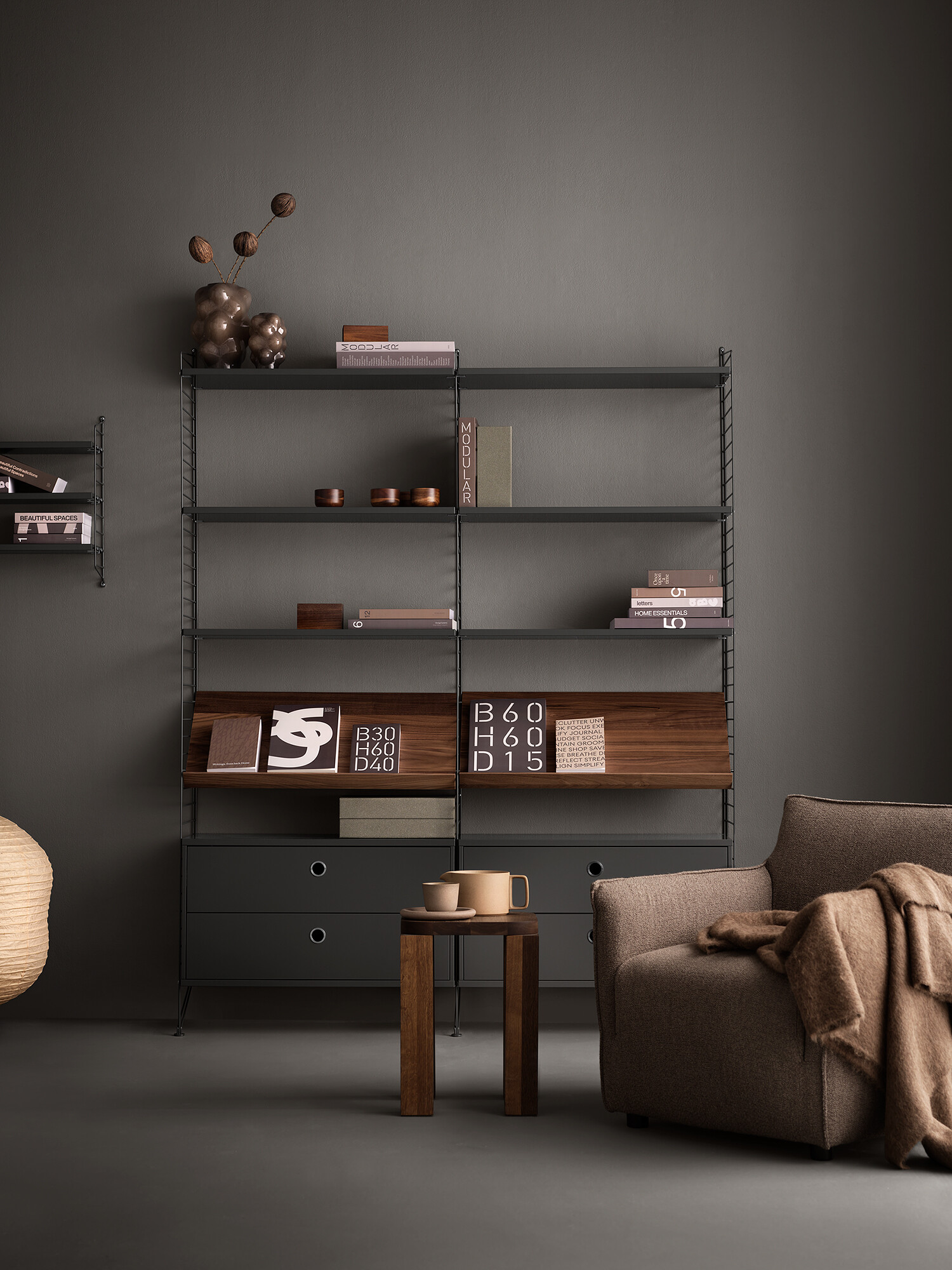 Cómoda con dos cajones 78x30x42 cm Dark grey - String Furniture